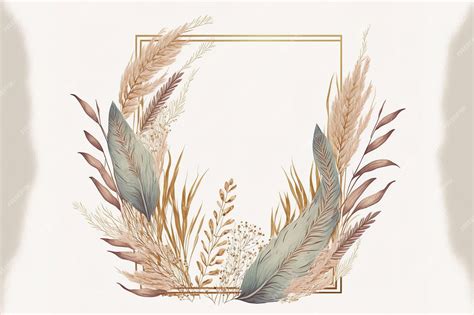 Premium Ai Image A Watercolor Border Created Around Pampas Grass Boho Flower Frame In Muted Tones