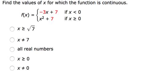 Solved Find The Values Of X For Which The Function Is