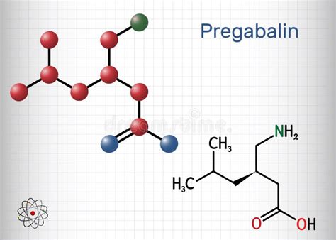 Pregabalin Molecule 3d Rendering Flat Molecular Structure With Chemical Formula And Atoms Color
