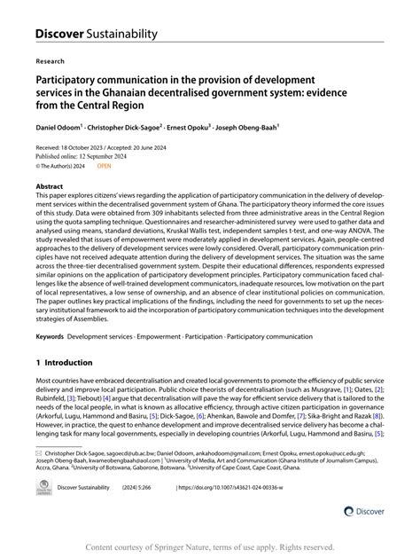 Pdf Participatory Communication In The Provision Of Development
