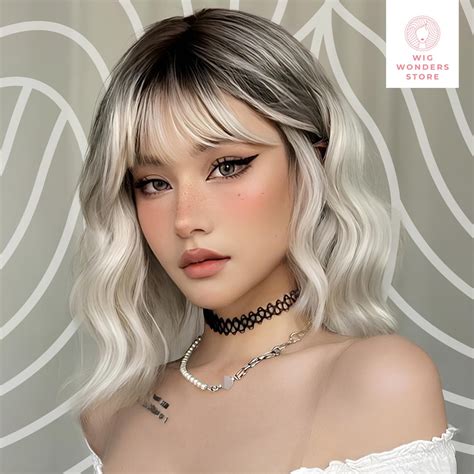 Cute Short Wig Wig With Bangs Woman Wig Wig Ombre Short Wavy Bob