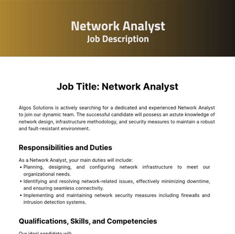 Free Network Analyst Job Description Template To Edit Online