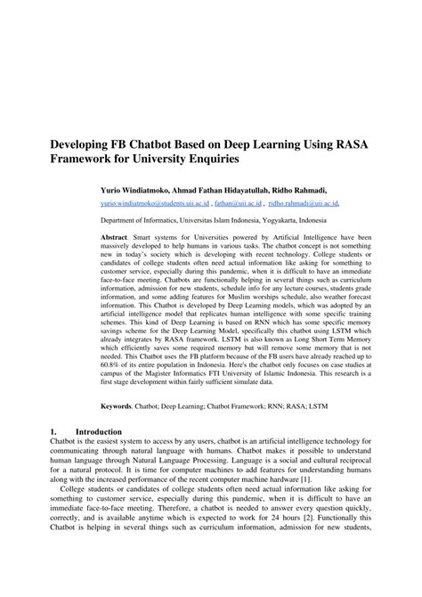 Pdf Developing Fb Chatbot Based On Deep Learning Using Rasa Framework For University Enquiries