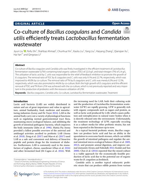 Pdf Co Culture Of Bacillus Coagulans And Candida Utilis Efficiently