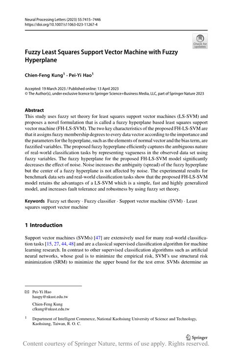 Fuzzy Least Squares Support Vector Machine With Fuzzy Hyperplane