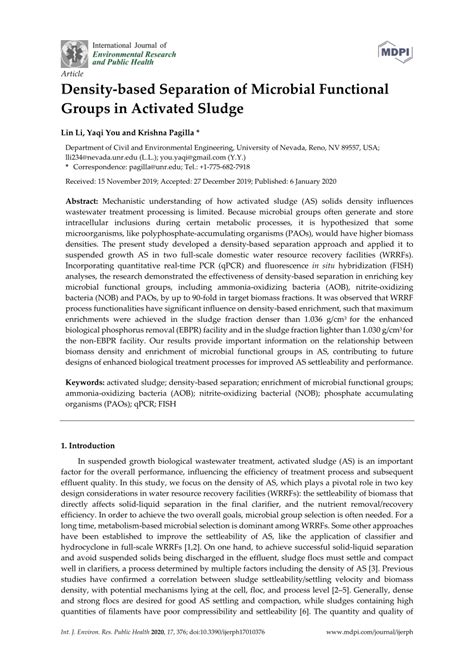 Pdf Density Based Separation Of Microbial Functional Groups In Activated Sludge