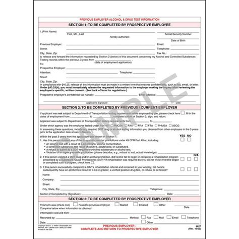 Previous Employer Alcohol And Drug Test Information Form Willamette