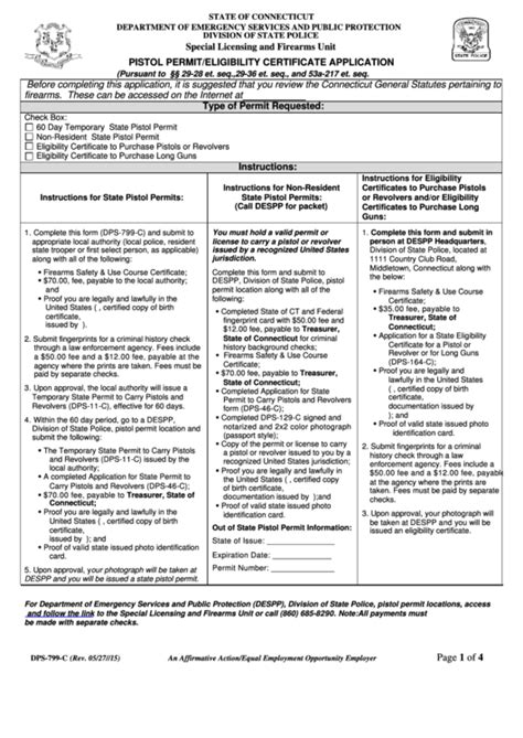 Form Dps 799 C Rev 05 27 15 Pistol Permit Eligibility Certificate Application State Of