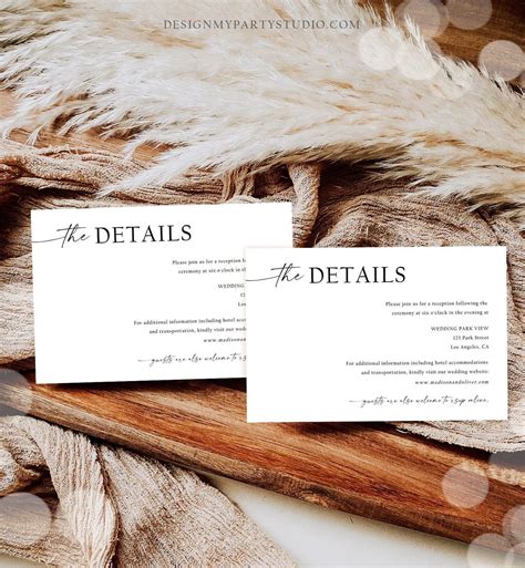 Editable Minimalist Modern Wedding Details Card Insert Enclosure Regis