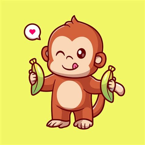 Cute Monkey Holding Banana Cartoon Vector Icon Illustration Animal