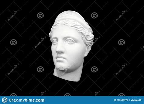 Bust Head Of A Woman Made Of Plaster Cast Isolated On Black Background