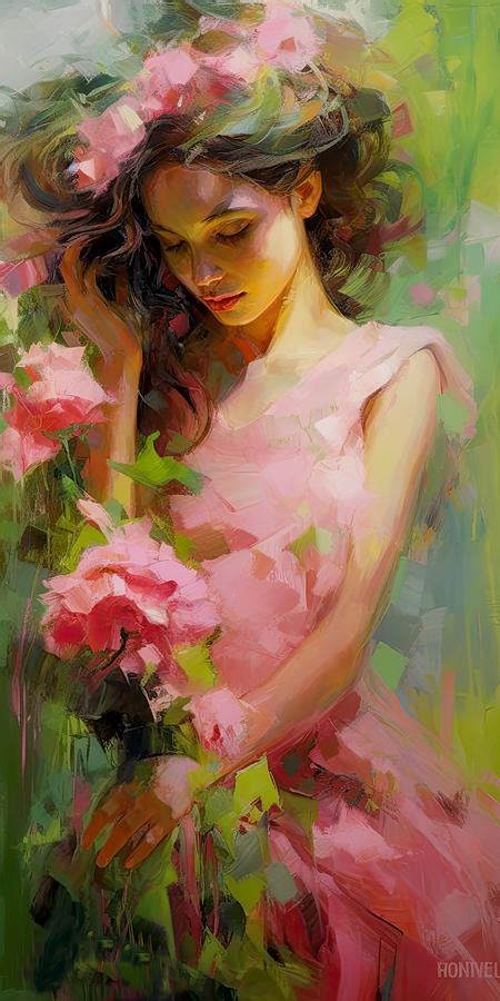 Beautiful Woman Portrait With Flowers Fantastic Colors N3035 Digital