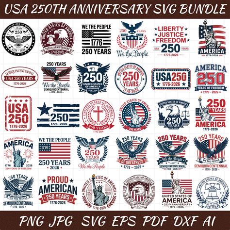 Usa 250th Anniversary Svg Bundle Patriotic Designs Digital Download