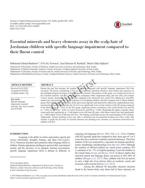 Pdf Essential Minerals And Heavy Elements Assay In The Scalp Hair Of