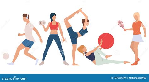 Juego De Personas De Fitness En Entrenamiento Ilustración Del Vector