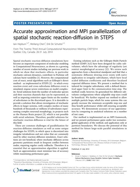 Pdf Accurate Approximation And Mpi Parallelization Of Spatial Stochastic Reaction Diffusion In
