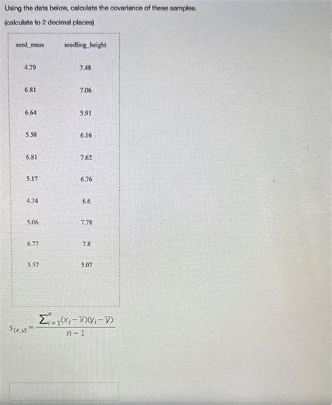 Solved Using The Data Below Calculate The Covariance Of