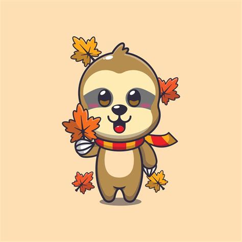 Cute Sloth Holding Autumn Leaf 45638583 Vector Art At Vecteezy