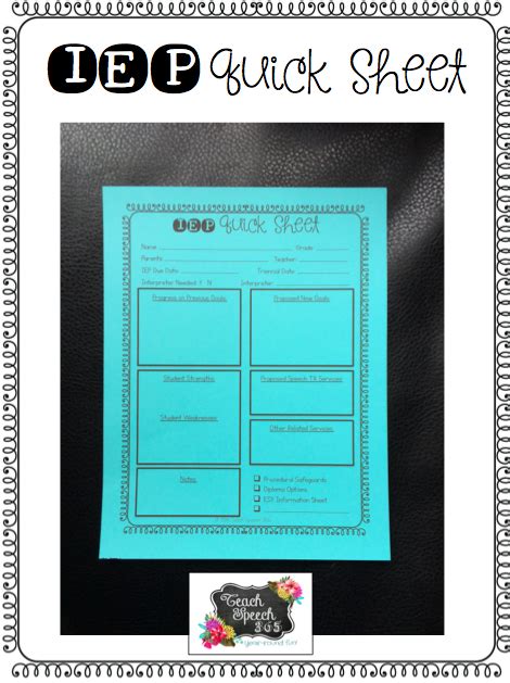 Iep Quick Sheet Freebie Teach Speech 365