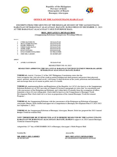 Abyip Resolution Pdf Philippines Justice