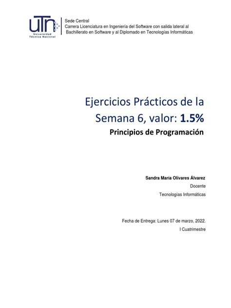 Ejercicios Semana 6 Principios De Programación1 Pdf Algoritmos Programación Orientada A