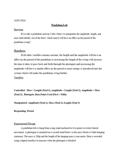 Pendulum Lab Pdf Pendulum Mass