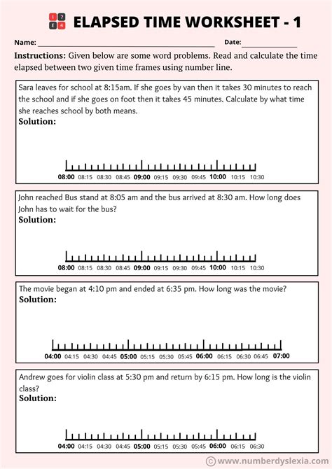 Printable Elapsed Time On A Number Line Worksheets Pdf Included