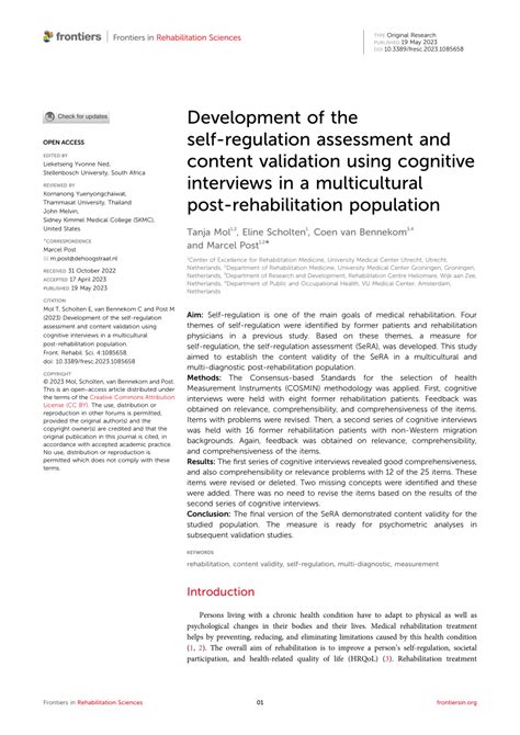 Pdf Development Of The Self Regulation Assessment And Content Validation Using Cognitive