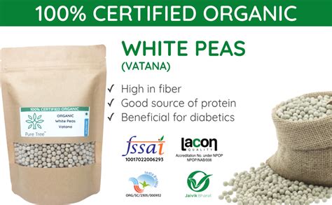 Pure Tree Certified Organic White Peas Whole Safed Matar 850 G