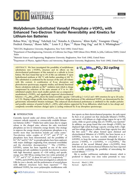 Pdf Molybdenum Substituted Vanadyl Phosphate ϵ Vopo4 With Enhanced