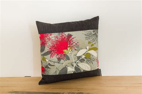 Pohutukawa Cushion Cover Ebony Border Vickies Originals Nelson
