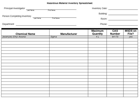 Sds Inventory Sheet Template