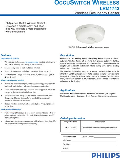 Philips Lighting North America Lrm1743 Occuswitch Wireless Occupancy