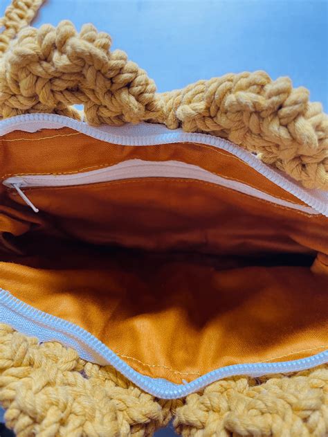 Handmade Macrame Handbag With Wooden Handle Perfect For Casual And