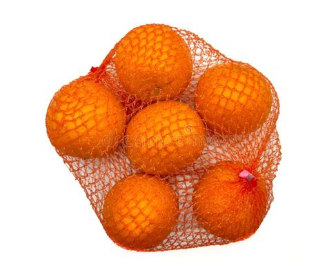 Set Of Orange Fruits In String Bag On White Background Stock Image Image Of Bunch Orange