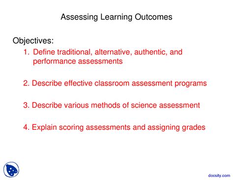 Assessing Learning Objectives Secondary Science Methods Lecture