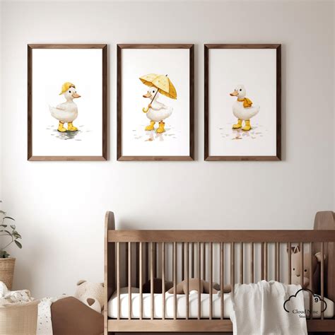 Yellow Duck Nursery Wall Art Set Of 3 Watercolor Nursery Decor