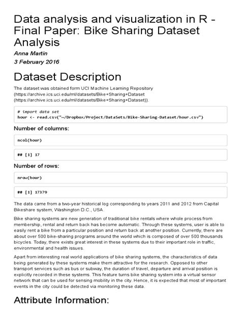 Data Analysis And Visualization In R Final Paper Bike Sharing Dataset Analysis Pdf