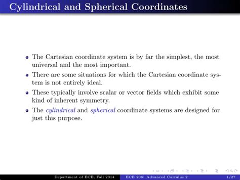 [ppt] Cylindrical And Spherical Coordinates The Cartesian Coordinate