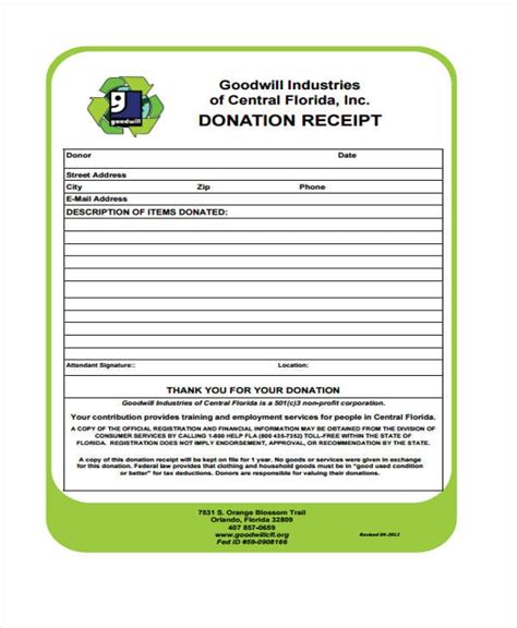 Printable Goodwill Donation Form