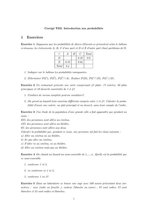 cor td 2 proba td 2 proba corrig ́e td2 introduction aux