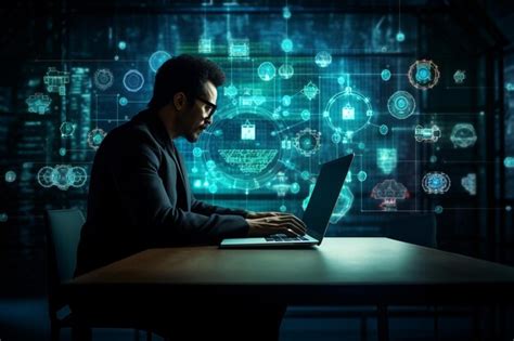 Premium Photo Cyber Security Expert Safeguarding Networks And Data On Laptop For Digital Crime
