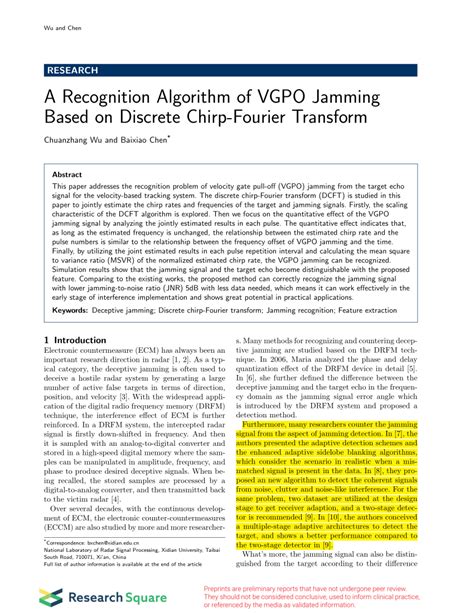 Pdf A Recognition Algorithm Of Vgpo Jamming Based On Discrete Chirp
