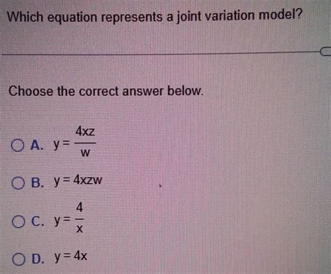 solved which equation represents a joint variation model choose the