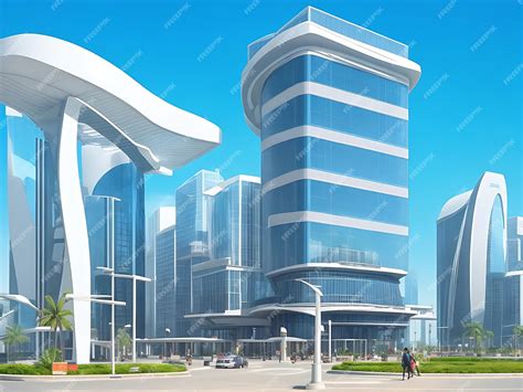 Futuristic City Mall Architectural High Rise Shopping Center Or Office