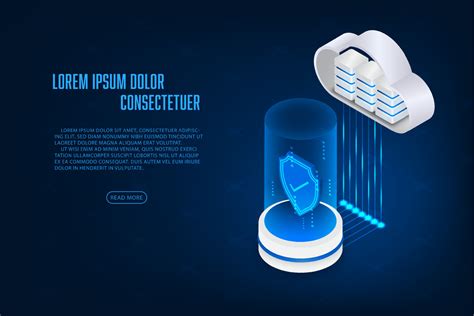 Vector Isometric Cloud Storage Security With Shield Concept Technology Abstract Background