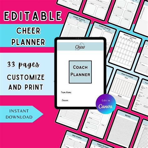 Editable Cheer Planner Digital Cheer Planner Cheer Coach Planner Printable Cheer Binder