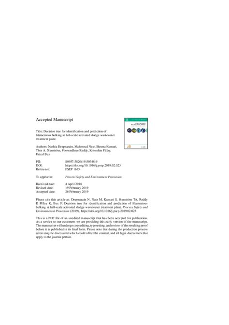 Pdf Decision Tree For Identification And Prediction Of Filamentous Bulking At Full Scale