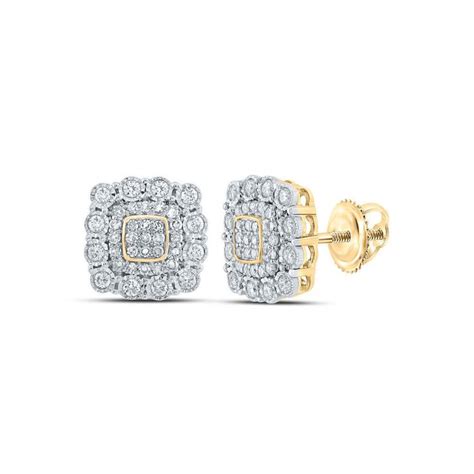 10kt Yellow Gold Womens Round Diamond Square Earrings 12 Cttw Ebay