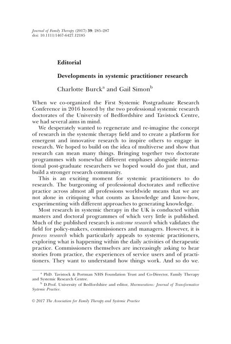 Pdf Developments In Systemic Practitioner Research Editorial
